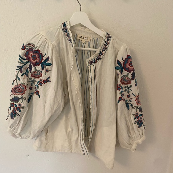Anthropologie | Jackets & Coats | Mabe Emi Ecru Embroidered Jacket ...